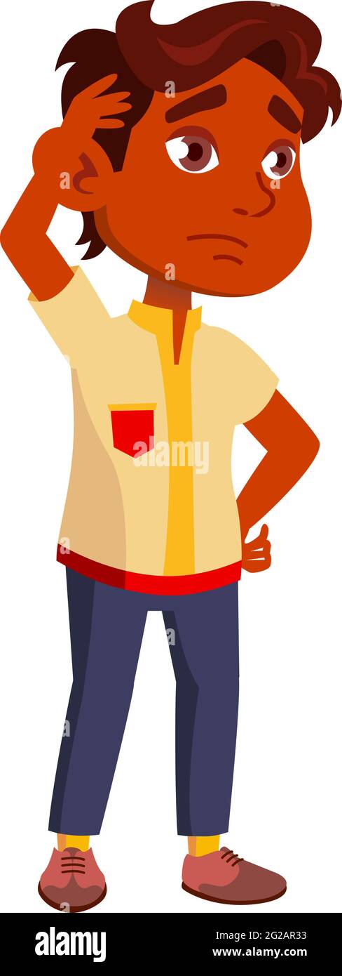 thoughtful little boy choosing a present for mother cartoon vector ...