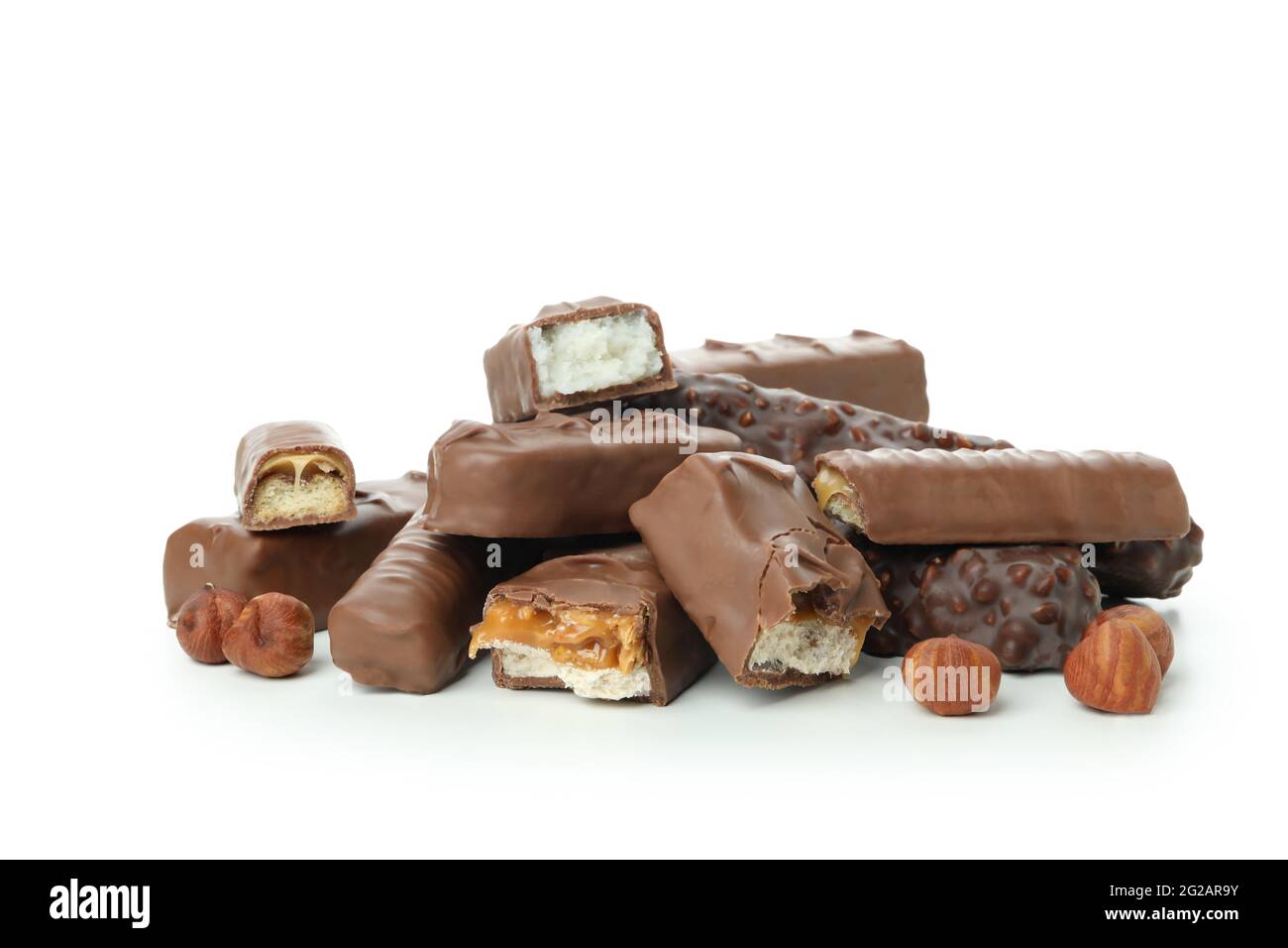 Tasty candy bars isolated on white background Stock Photo - Alamy