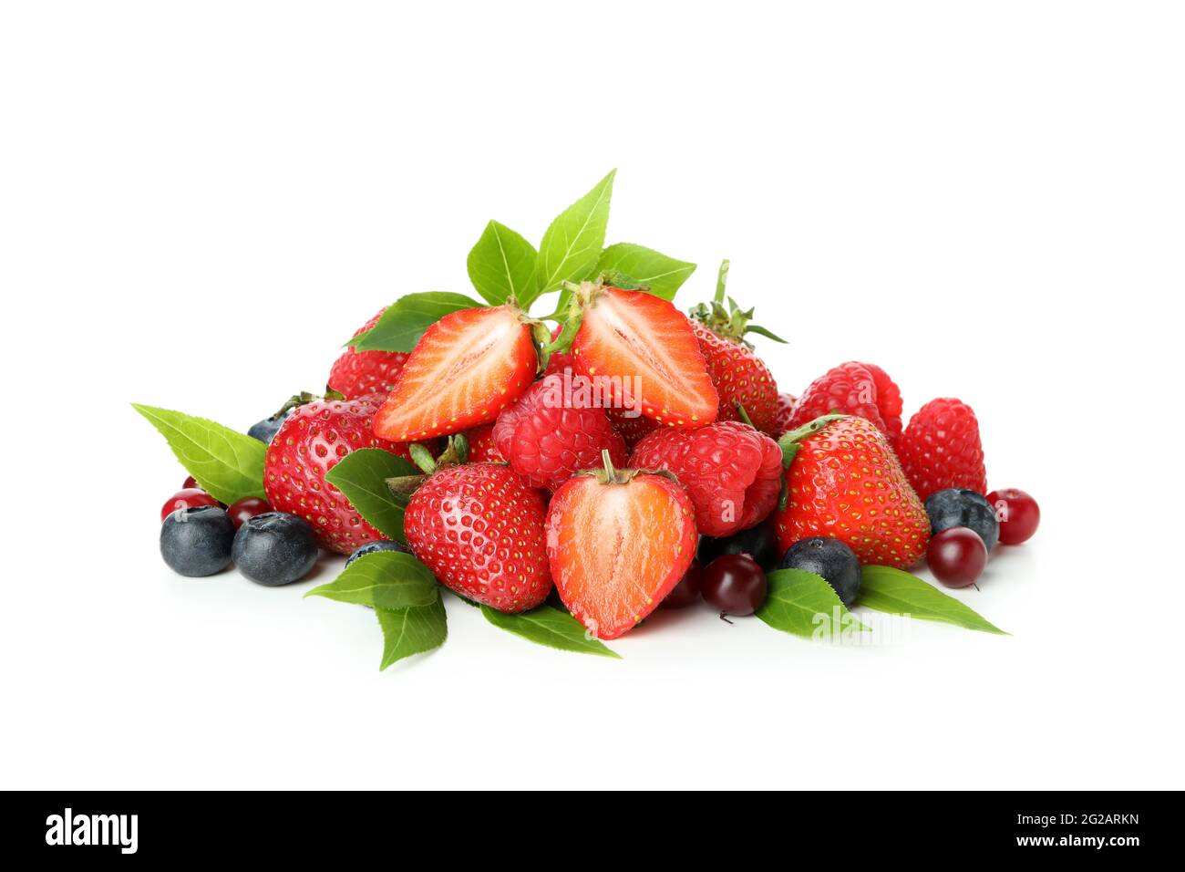 Delicious berry mix isolated on white background Stock Photo - Alamy