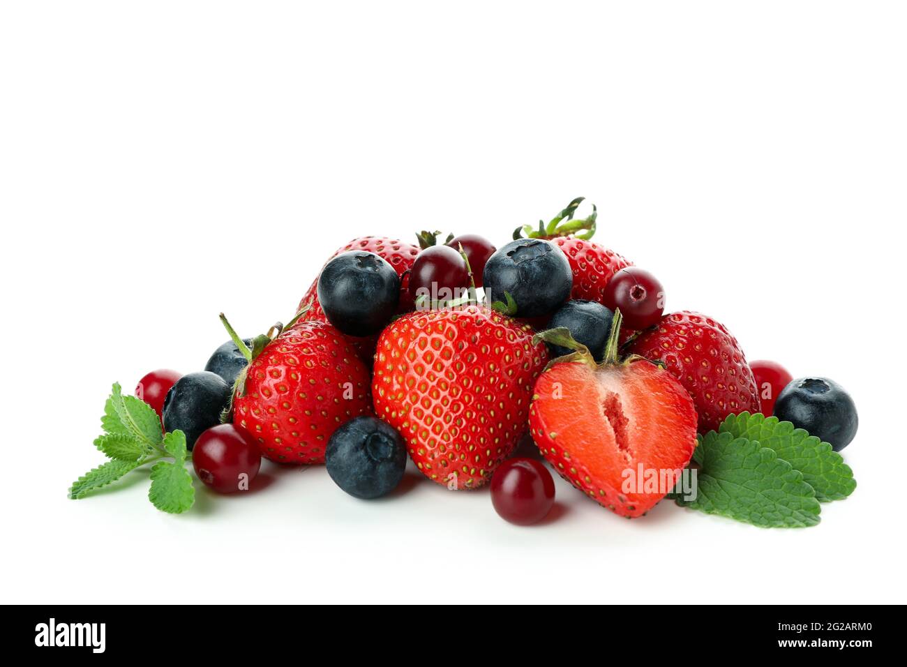 Delicious berry mix isolated on white background Stock Photo - Alamy