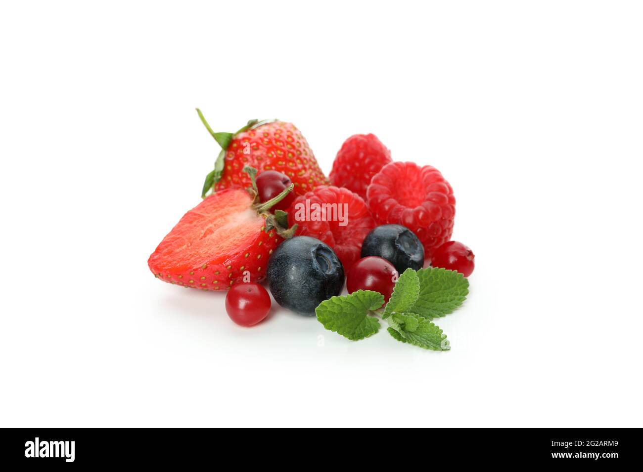 Delicious berry mix isolated on white background Stock Photo - Alamy