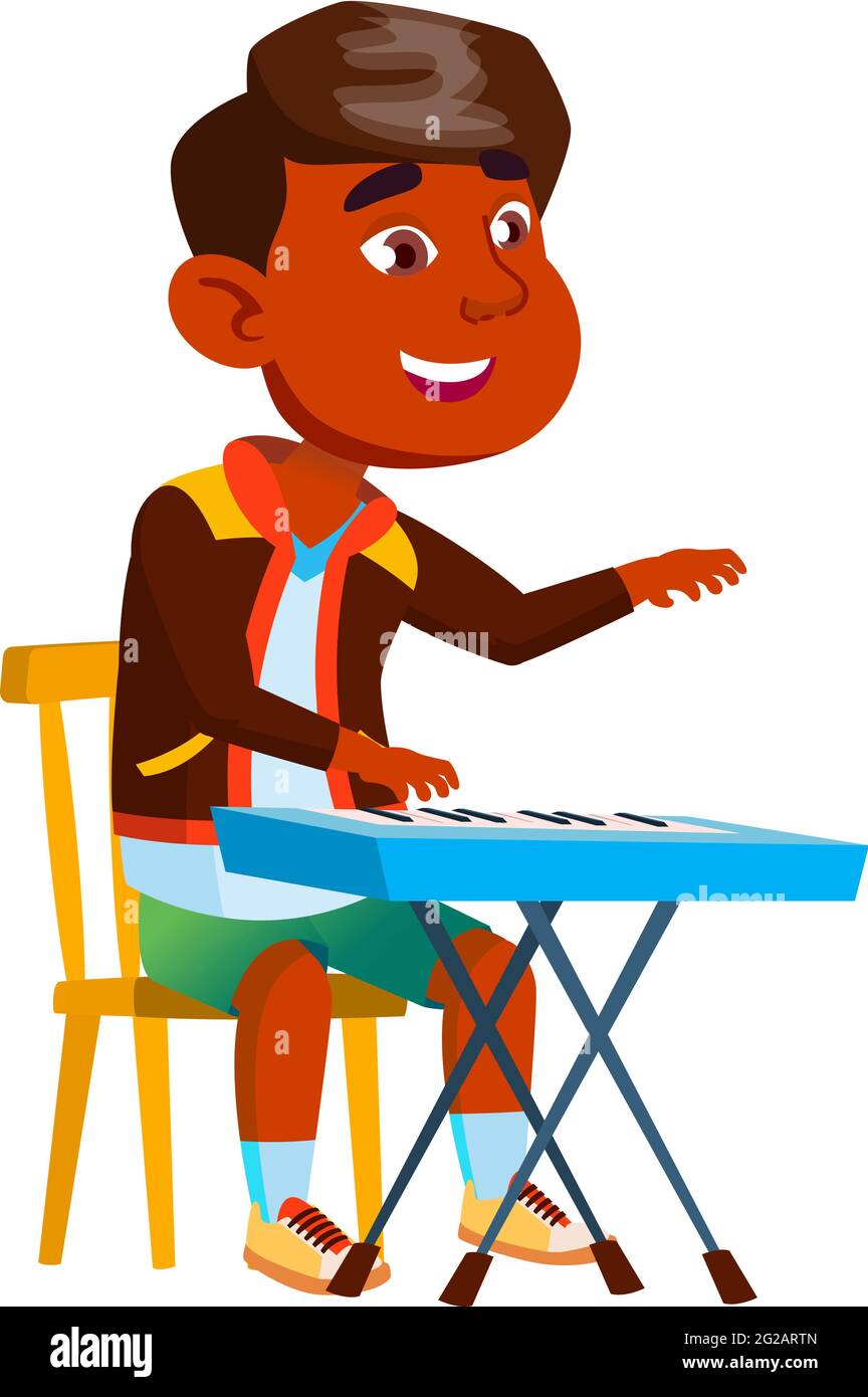 indian boy playing on piano musical instrument cartoon vector Stock ...