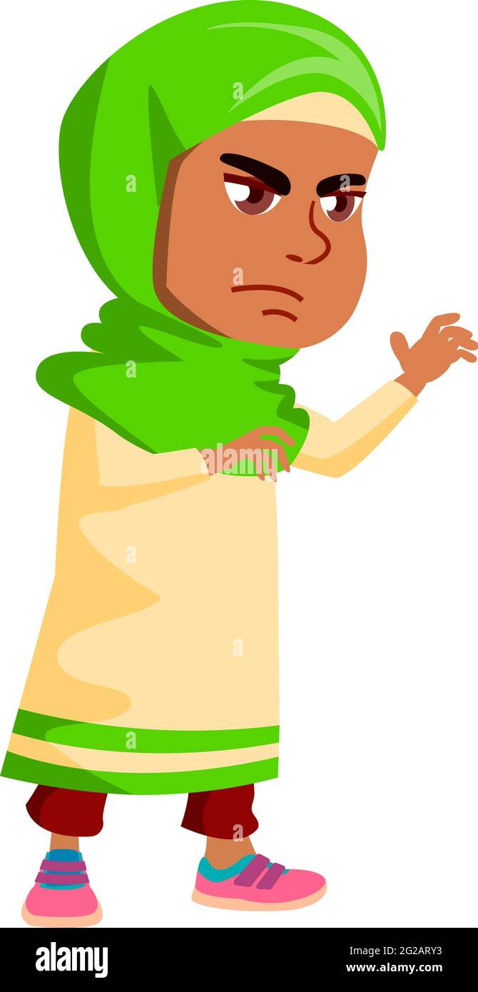 sad arab little girl in kindergarten cartoon vector Stock Vector Image ...