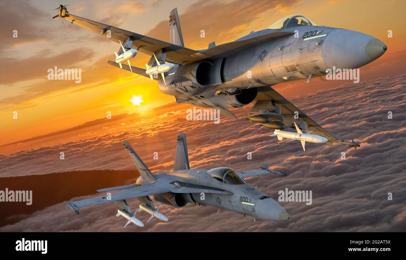 Boeing F / A-18E / F Super Hornet in flight above the clouds Stock ...