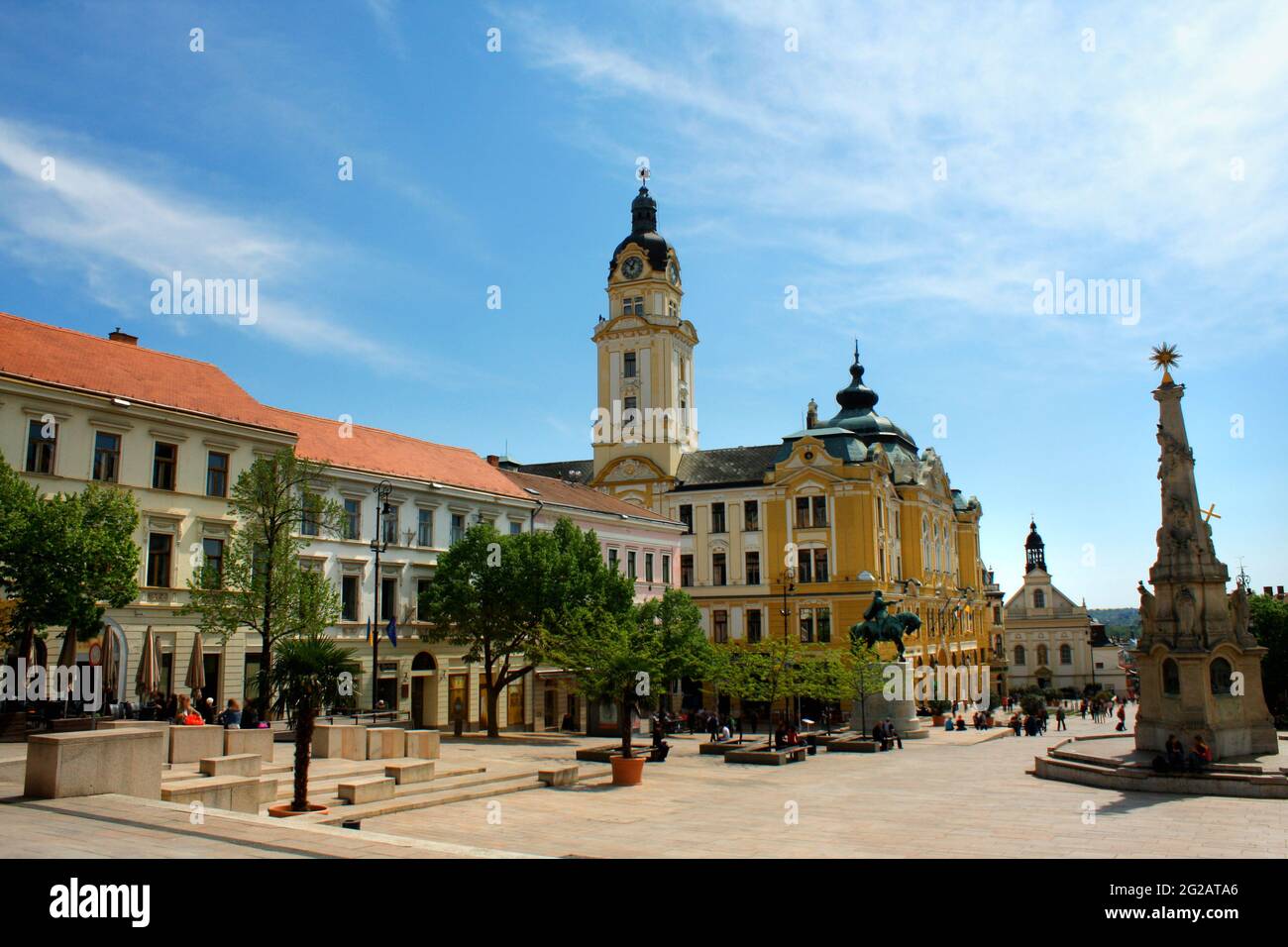Cityscape on main city Square of Pecs - Hungary. Pecs was one of ...