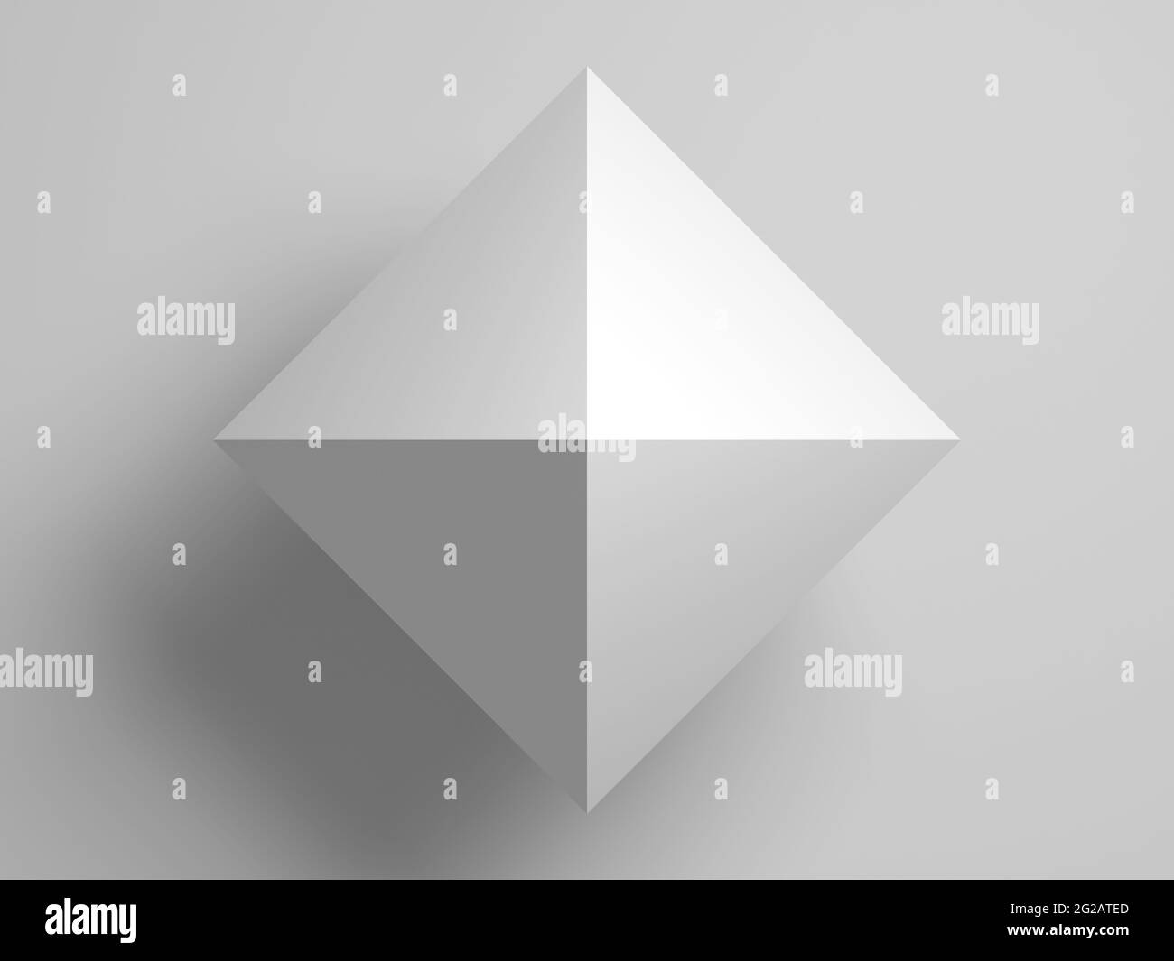 Regular octahedron. Abstract white geometric shape over light gray ...