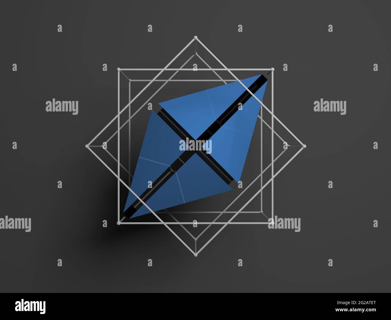 Abstract polygonal blue three dimensional object is inside of lattice ...
