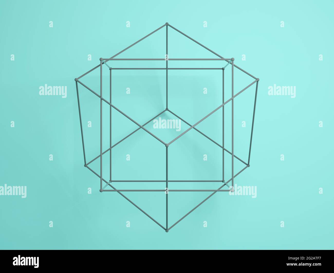 Abstract lattice wire-frame structure over light green background with ...