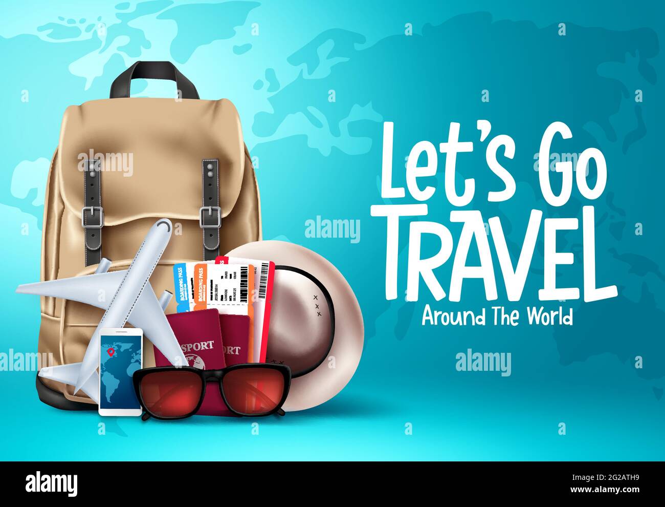 Travel vector template design. Let's go travel around the world text in ...