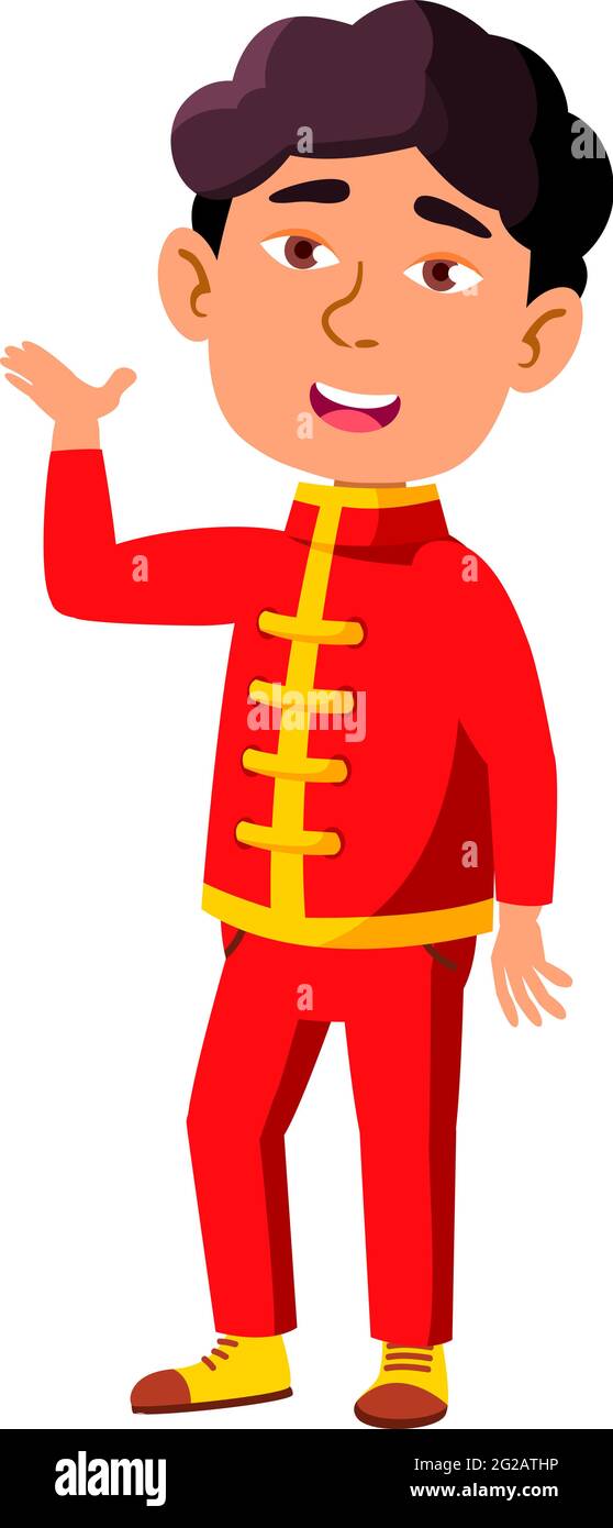 asian little boy artist participating in theatrical play cartoon vector ...