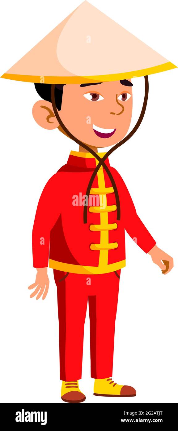 chinese boy wearing national hat cartoon vector Stock Vector Image ...