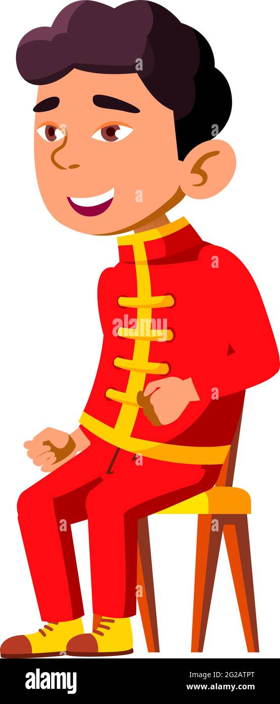 happy chinese boy sitting on funny lesson cartoon vector Stock Vector ...