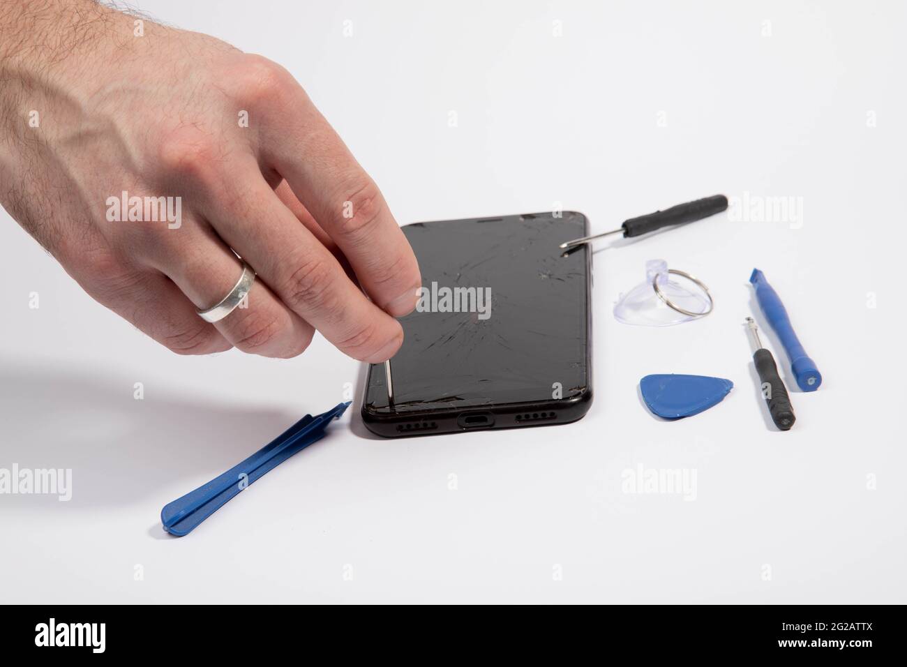 phone repair with broken glass close up Stock Photo - Alamy