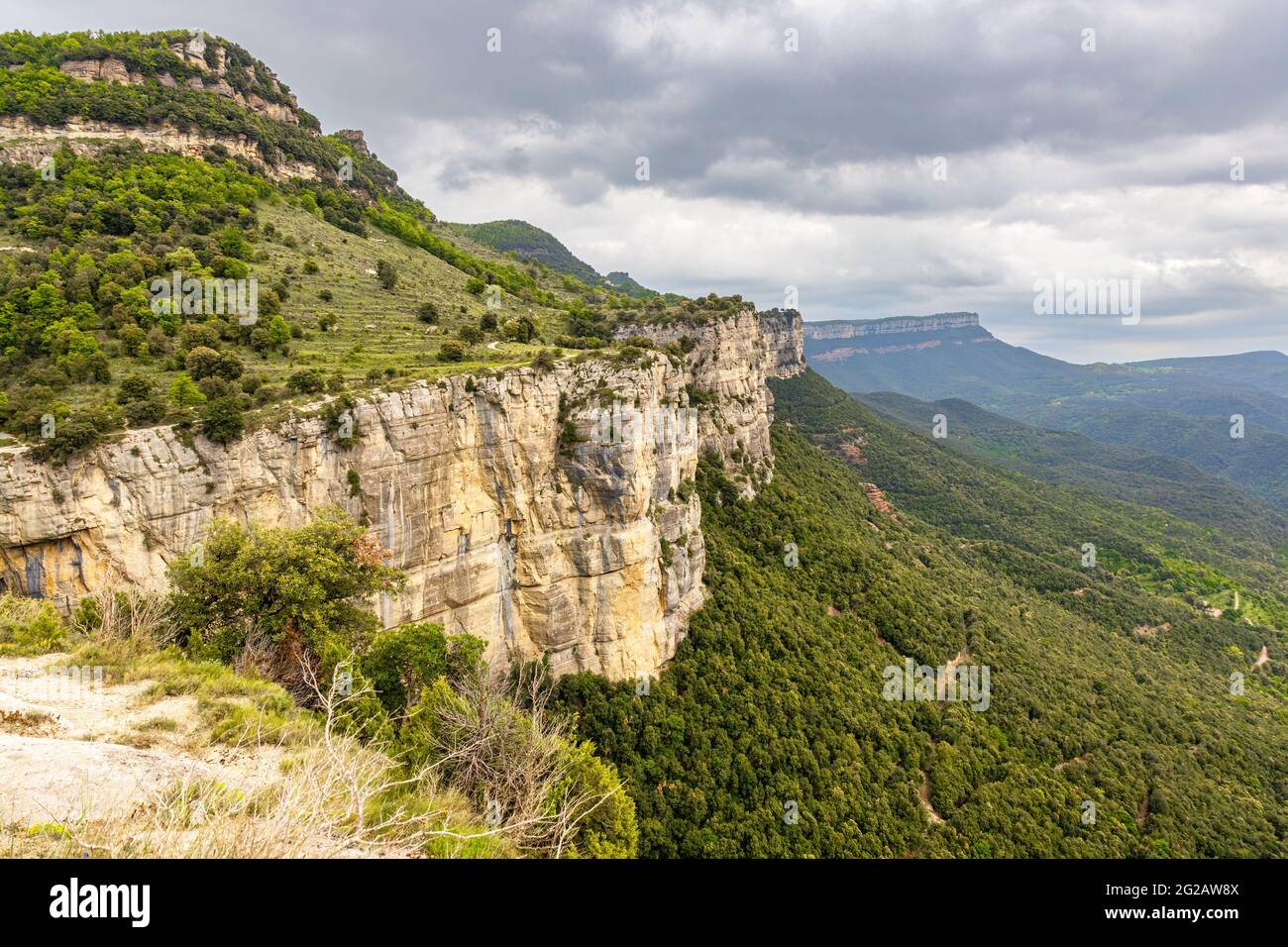 Nice valley from Spain, near village Rupit in a cloudy day Stock Photo ...