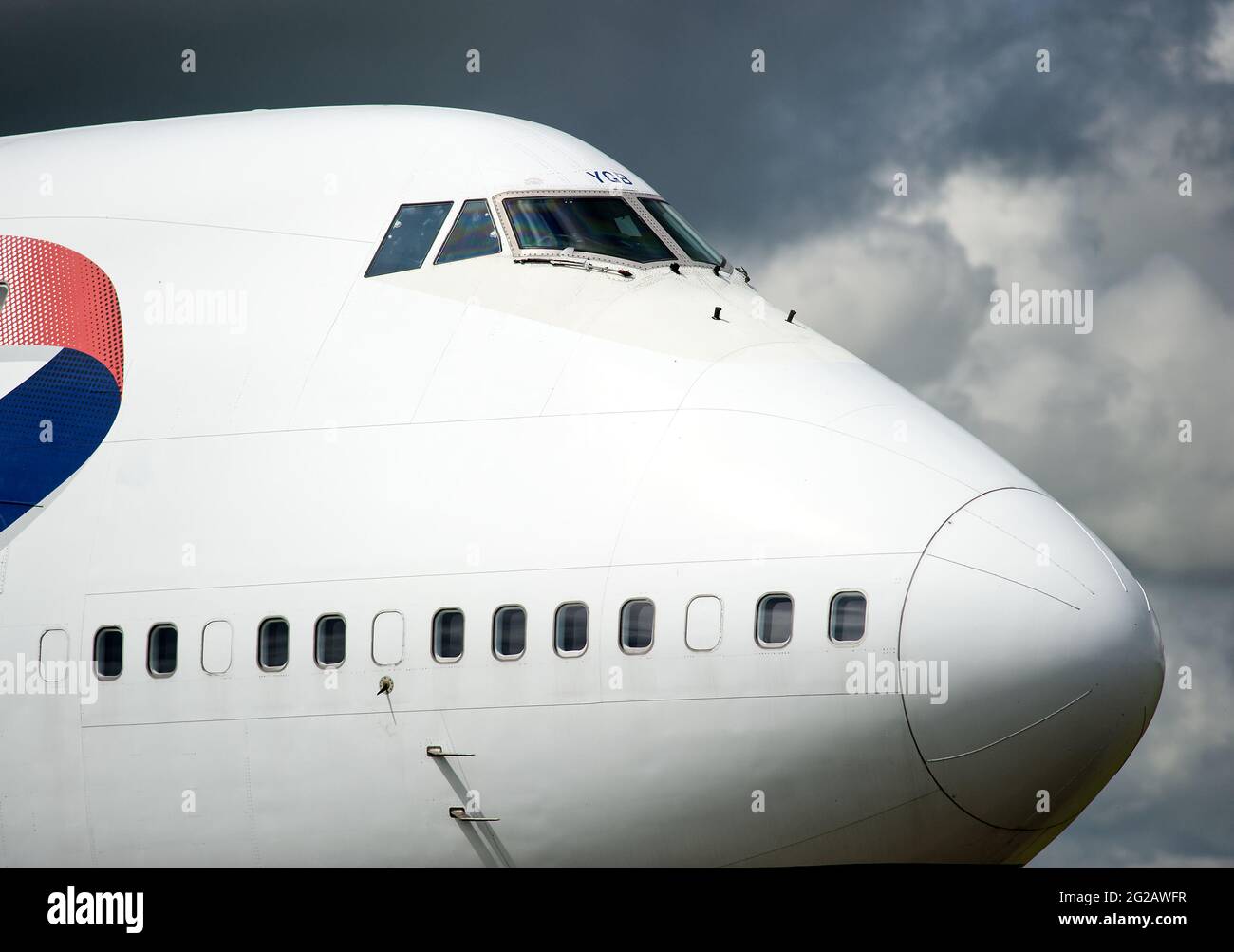 Boeing 747 nose in BA colours Stock Photo - Alamy