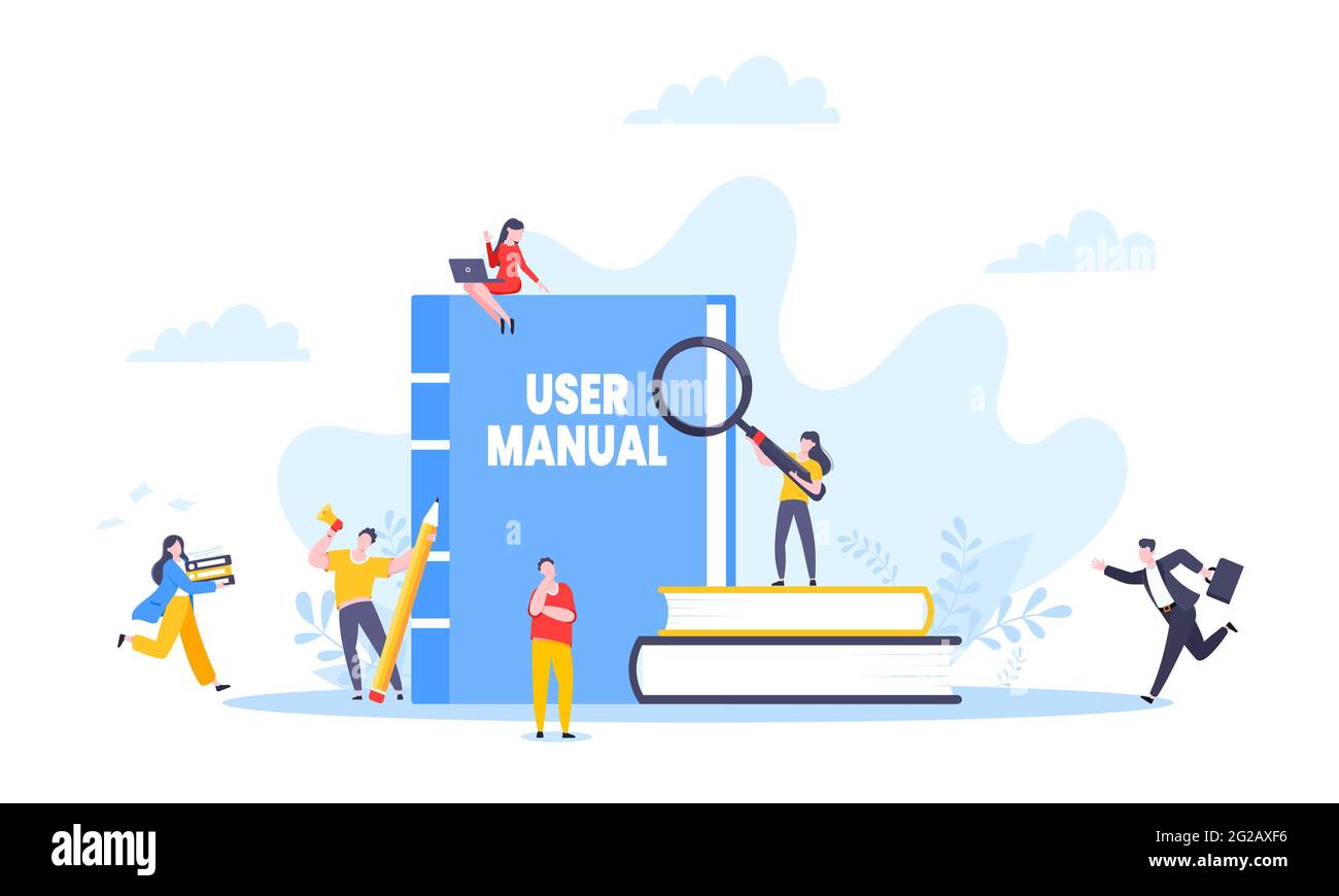User manual guide book flat style design vector illustration. Tiny ...