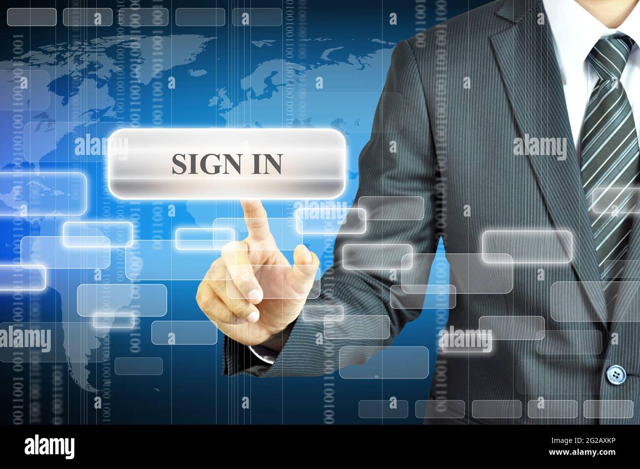 Businessman touching SIGN IN icon Stock Photo - Alamy