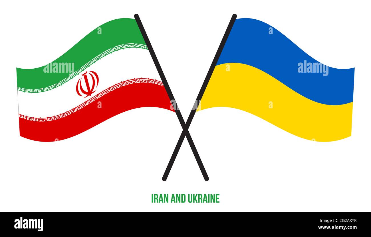 Iran and Ukraine Flags Crossed And Waving Flat Style. Official ...