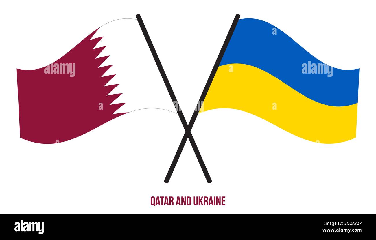 Qatar and Ukraine Flags Crossed And Waving Flat Style. Official ...