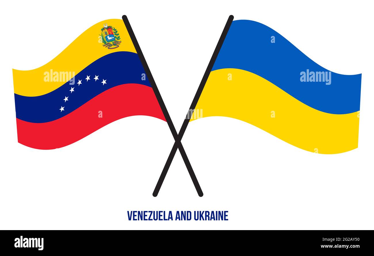 Venezuela and Ukraine Flags Crossed And Waving Flat Style. Official ...