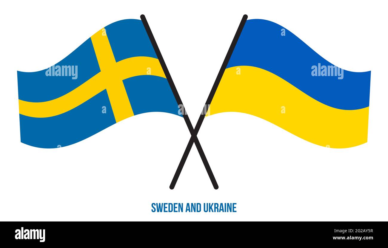 Sweden and Ukraine Flags Crossed And Waving Flat Style. Official ...
