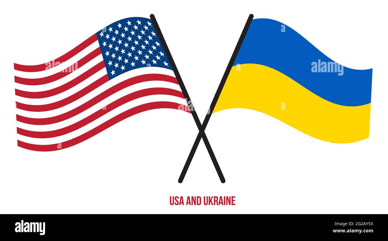 USA and Ukraine Flags Crossed And Waving Flat Style. Official ...