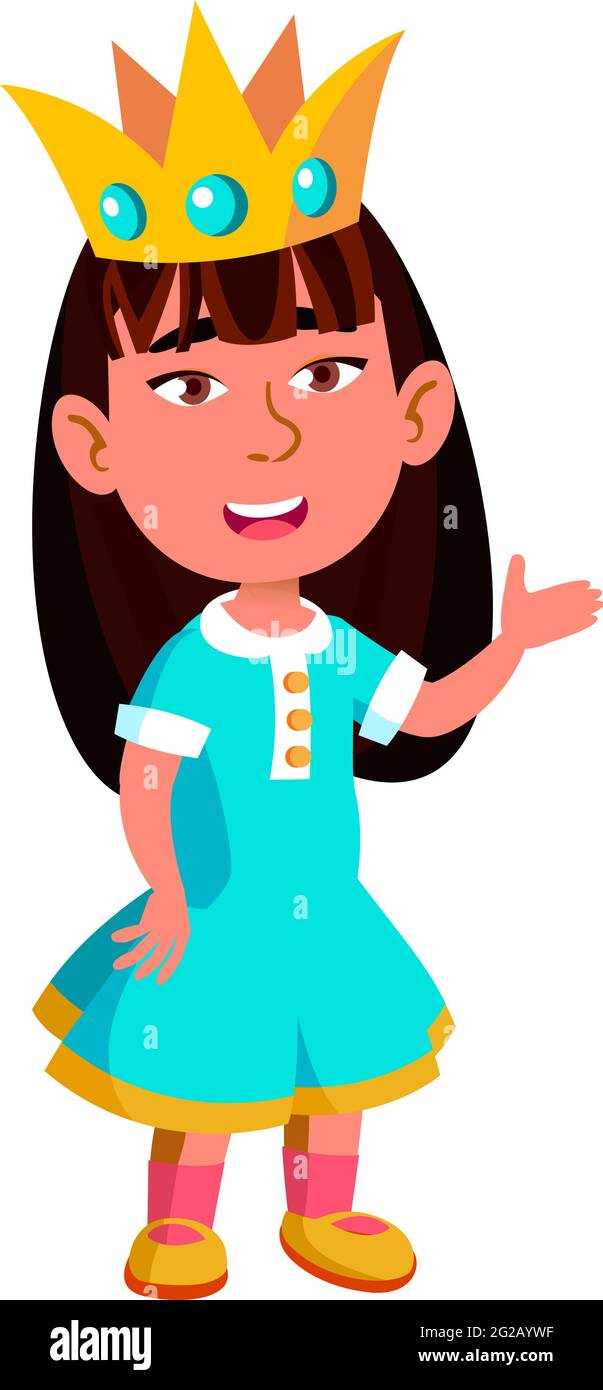 toddler girl wearing crown play queen cartoon vector Stock Vector Image ...