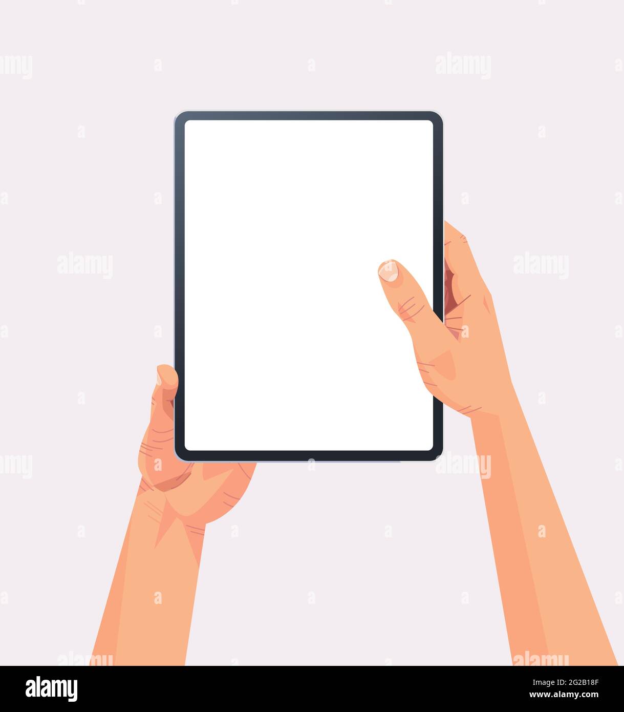 human hands holding tablet pc with blank touch screen using digital ...