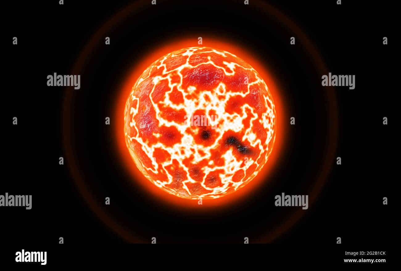 a burning fireball planet with a blazing hot surface in outer space, 3d ...