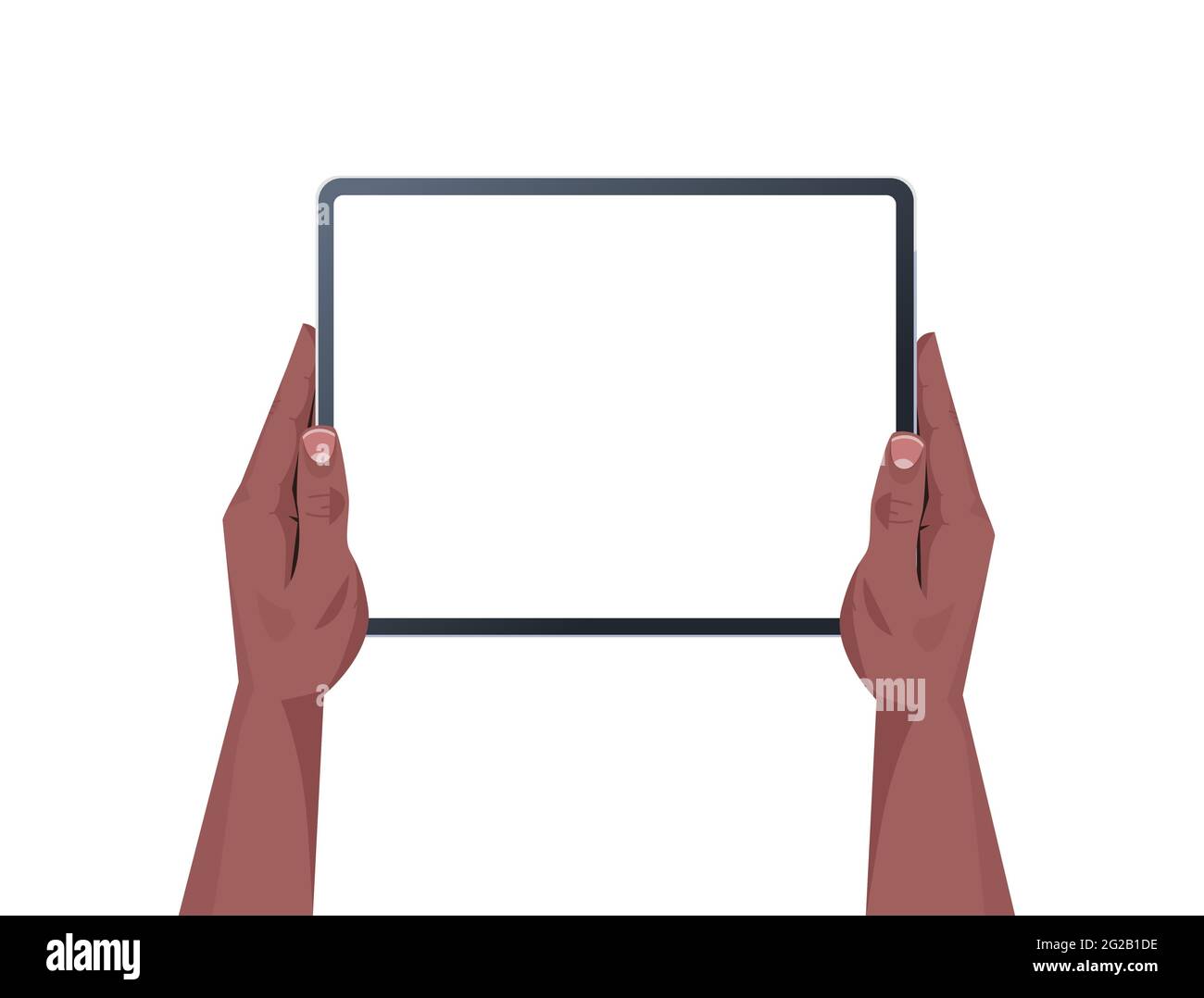 african american human hands holding tablet pc with blank touch screen ...