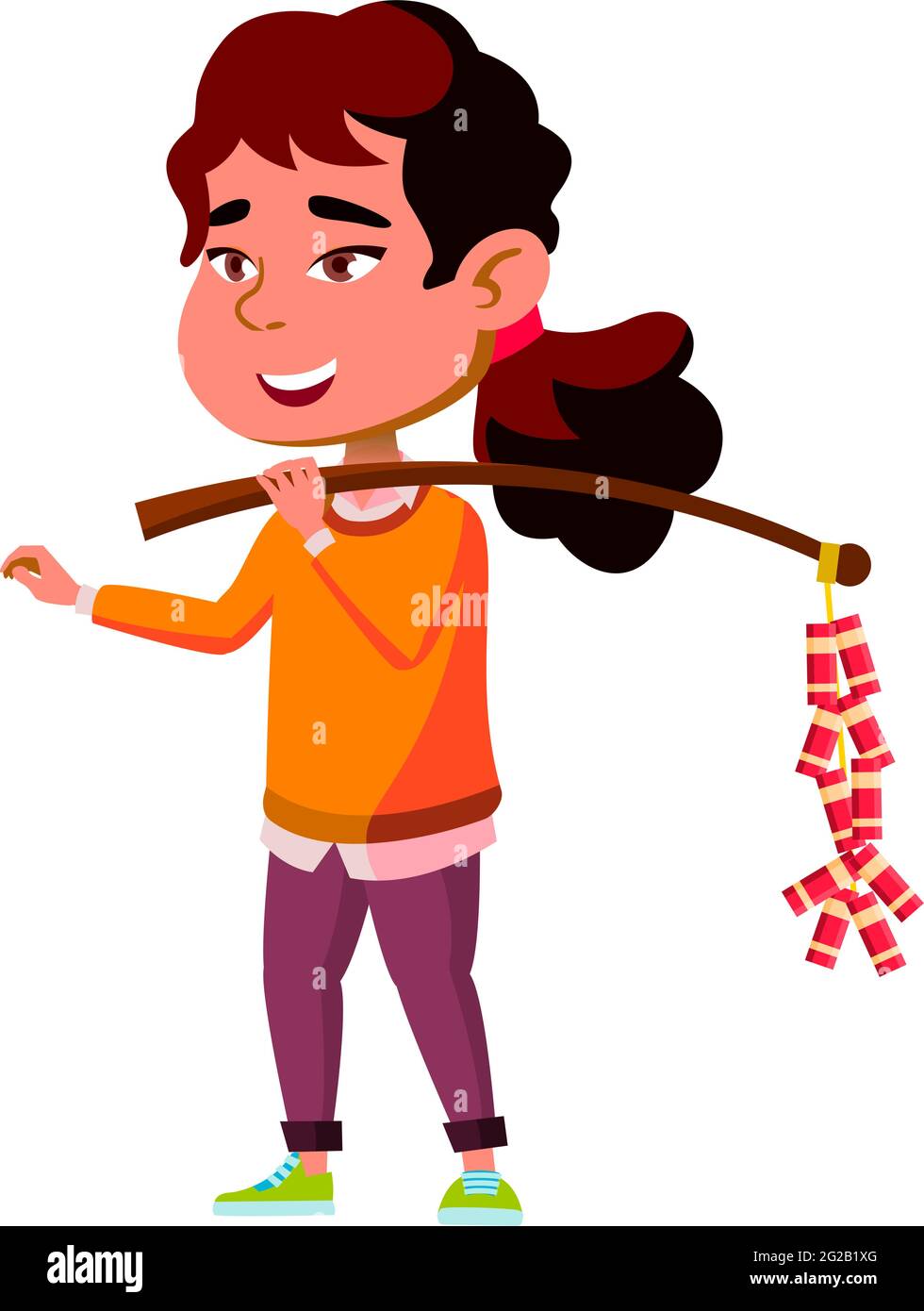 chinese cute girl child carrying fireworks cartoon vector Stock Vector ...