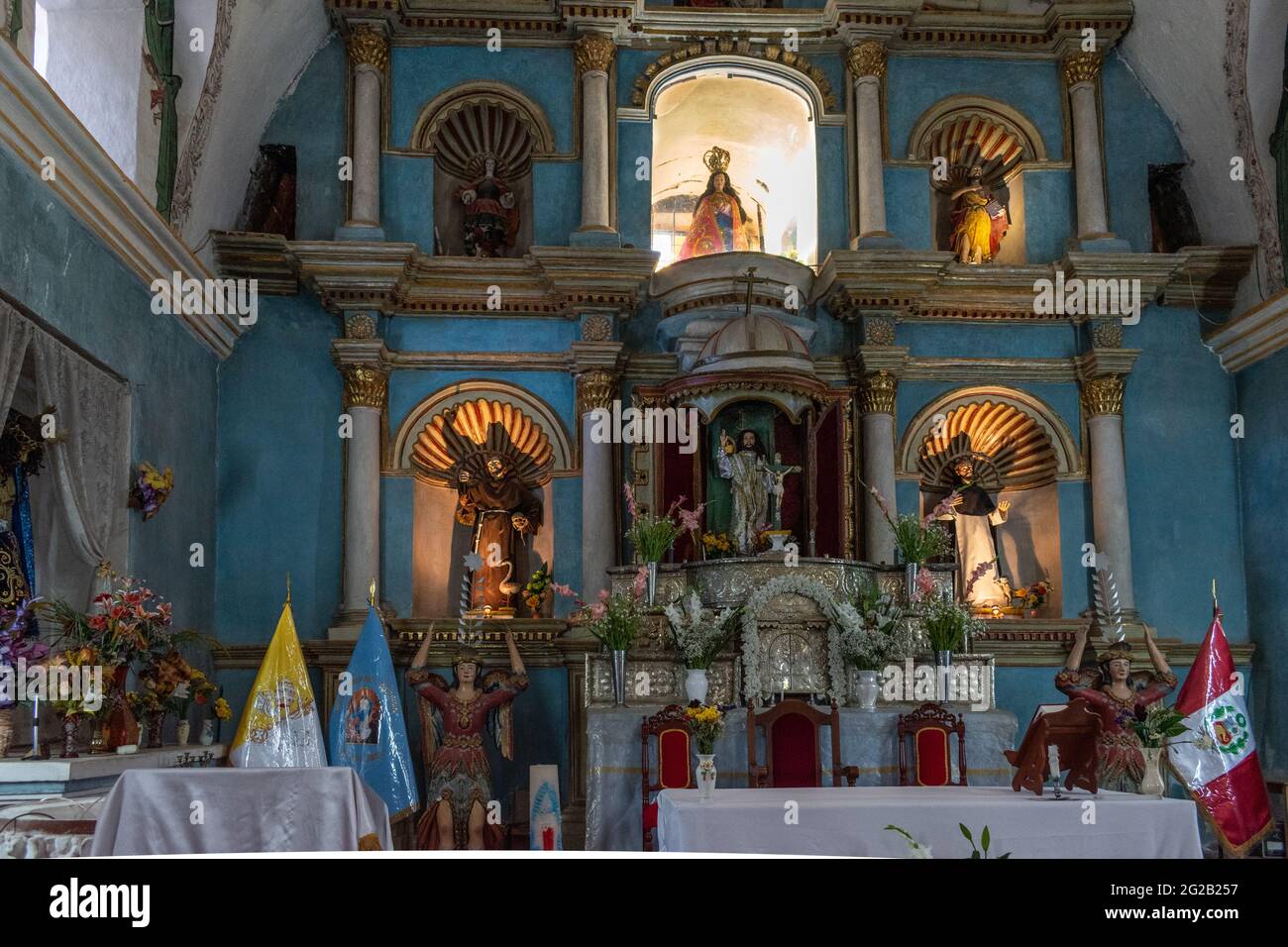 Altar in the the Church of the Immaculate Conception, Yanque, Peru near ...
