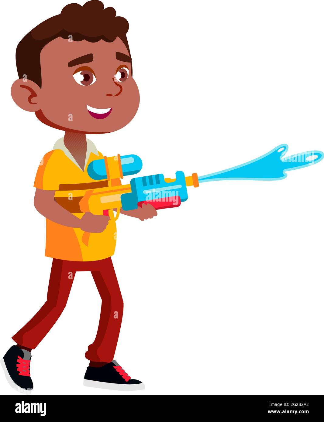happy asian boy playing with water gun in aqua park cartoon vector ...