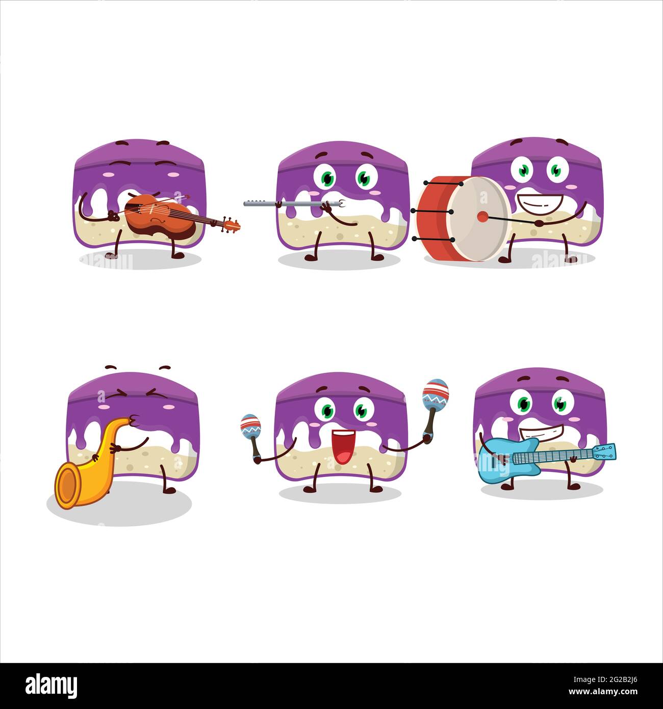 Cartoon character of grapes cake playing some musical instruments ...