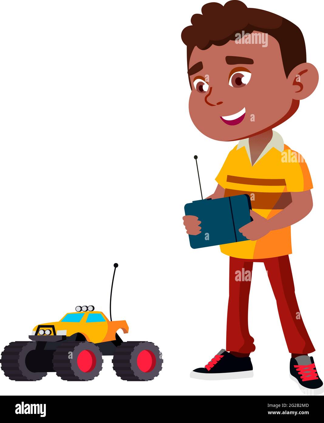 indian boy play with wireless control car toy cartoon vector Stock ...