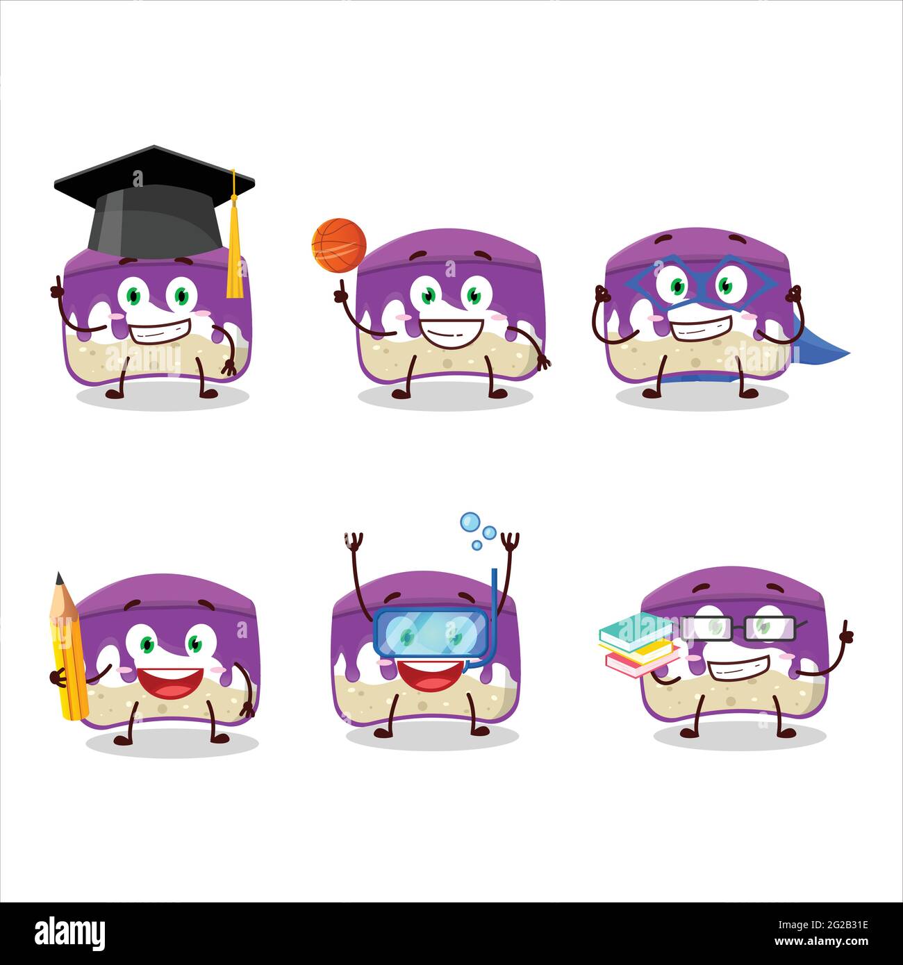 School student of grapes cake cartoon character with various ...