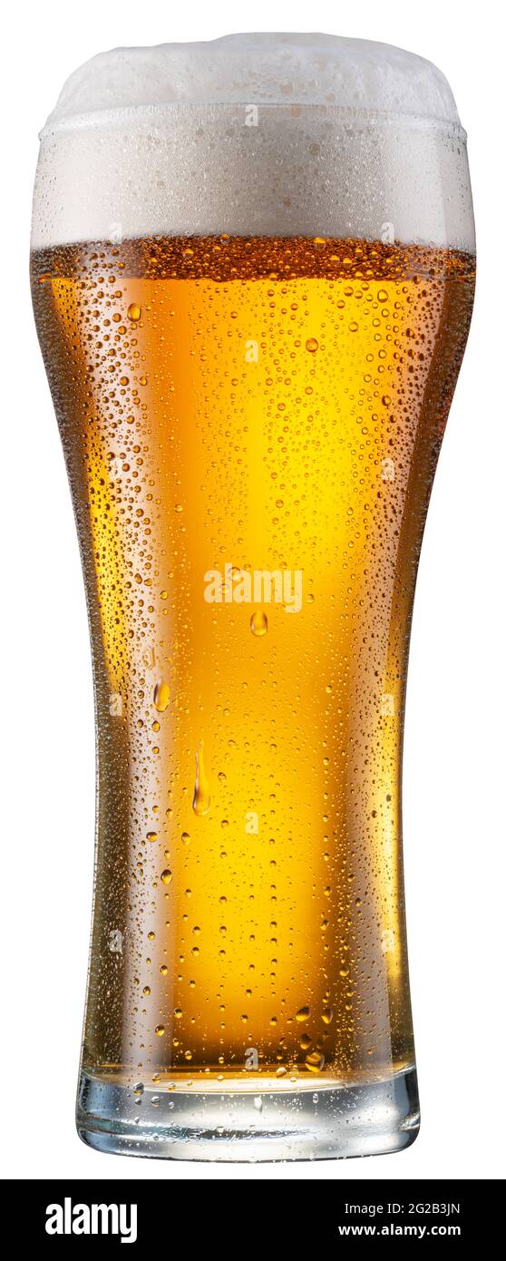 Glass of pale lager beer with water drops on cold glass surface ...