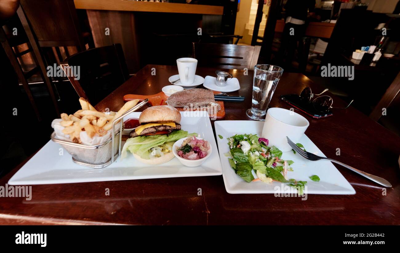 Eating out hamburger casual modern cool thing dinning sit down table ...