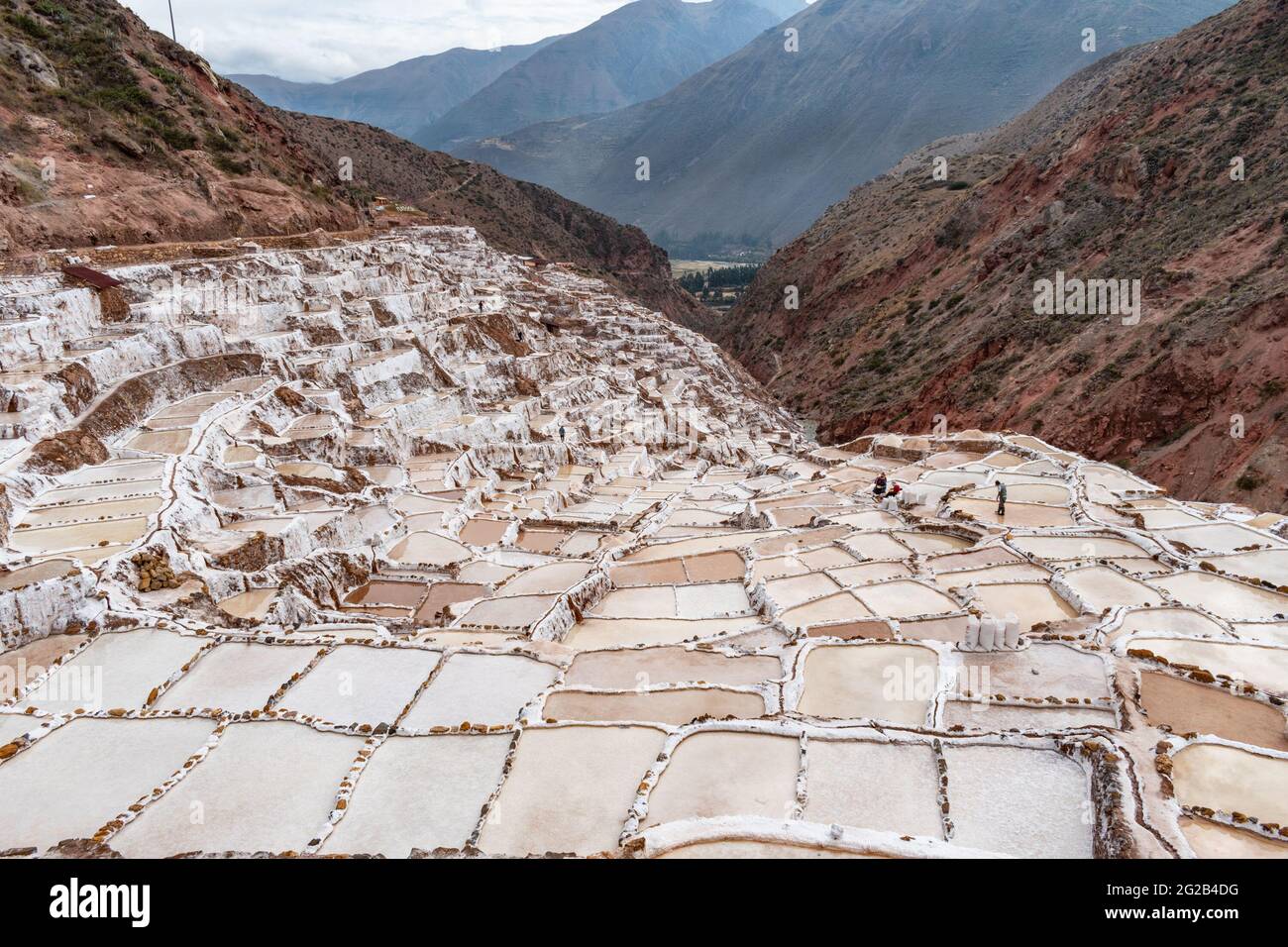 Evaporation ponds at the Maras salt mines in the Sacred Valley, Peru ...