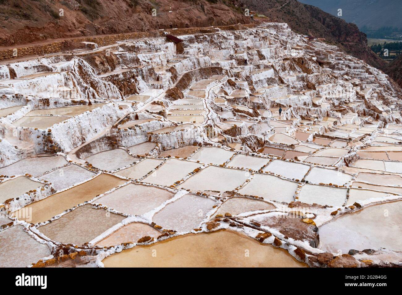 Evaporation ponds at the Maras salt mines in the Sacred Valley, Peru ...
