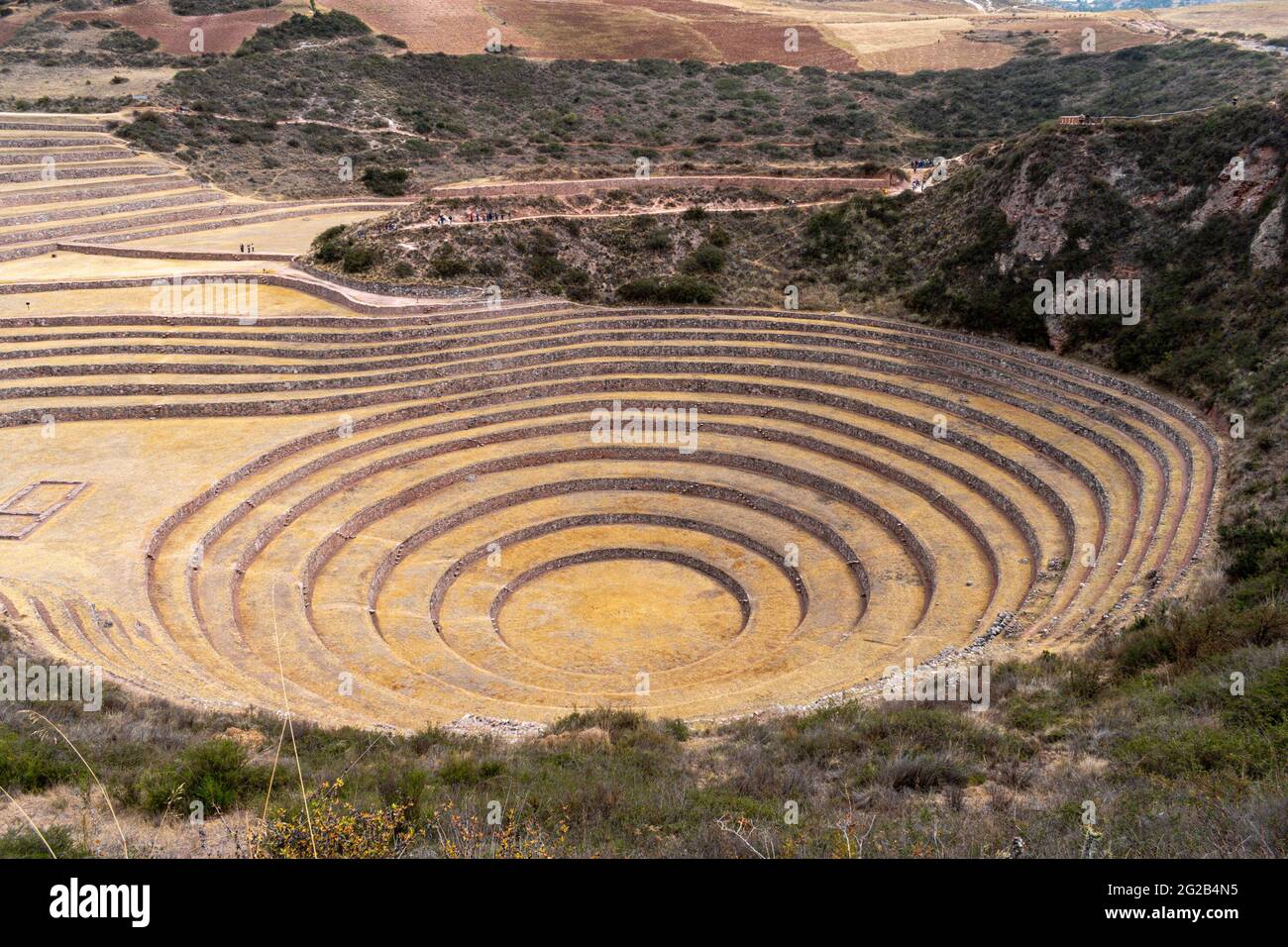 Circular Inca terraces at the archaeological site of Moray in the ...