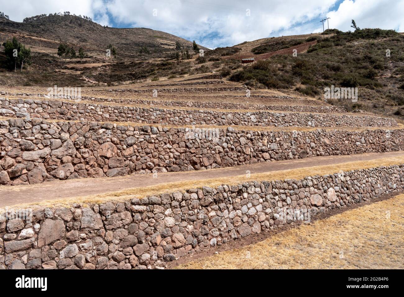 Close up view of walls that make up the circular Inca terraces at the ...