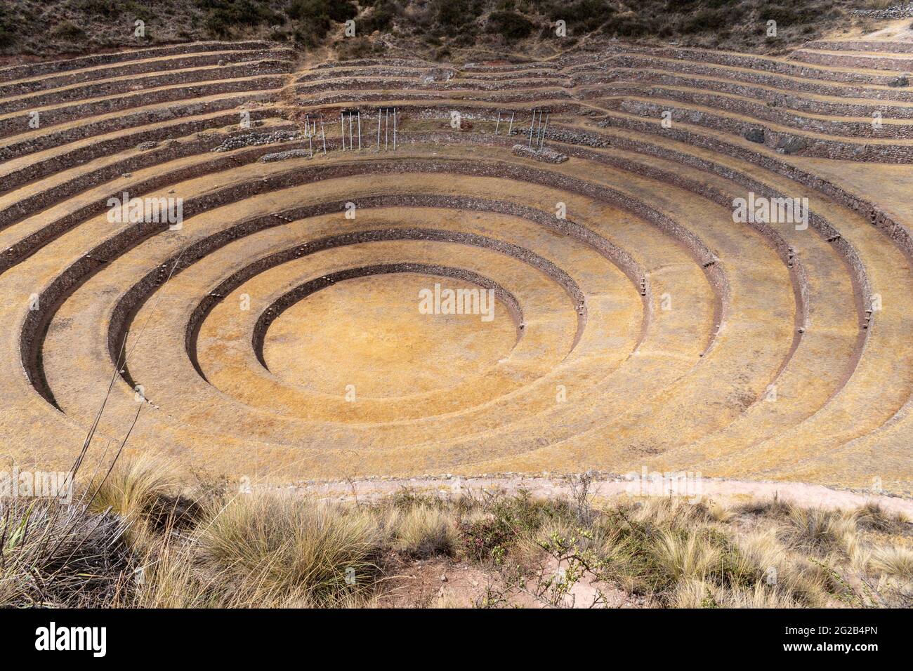 Circular Inca terraces at the archaeological site of Moray in the ...