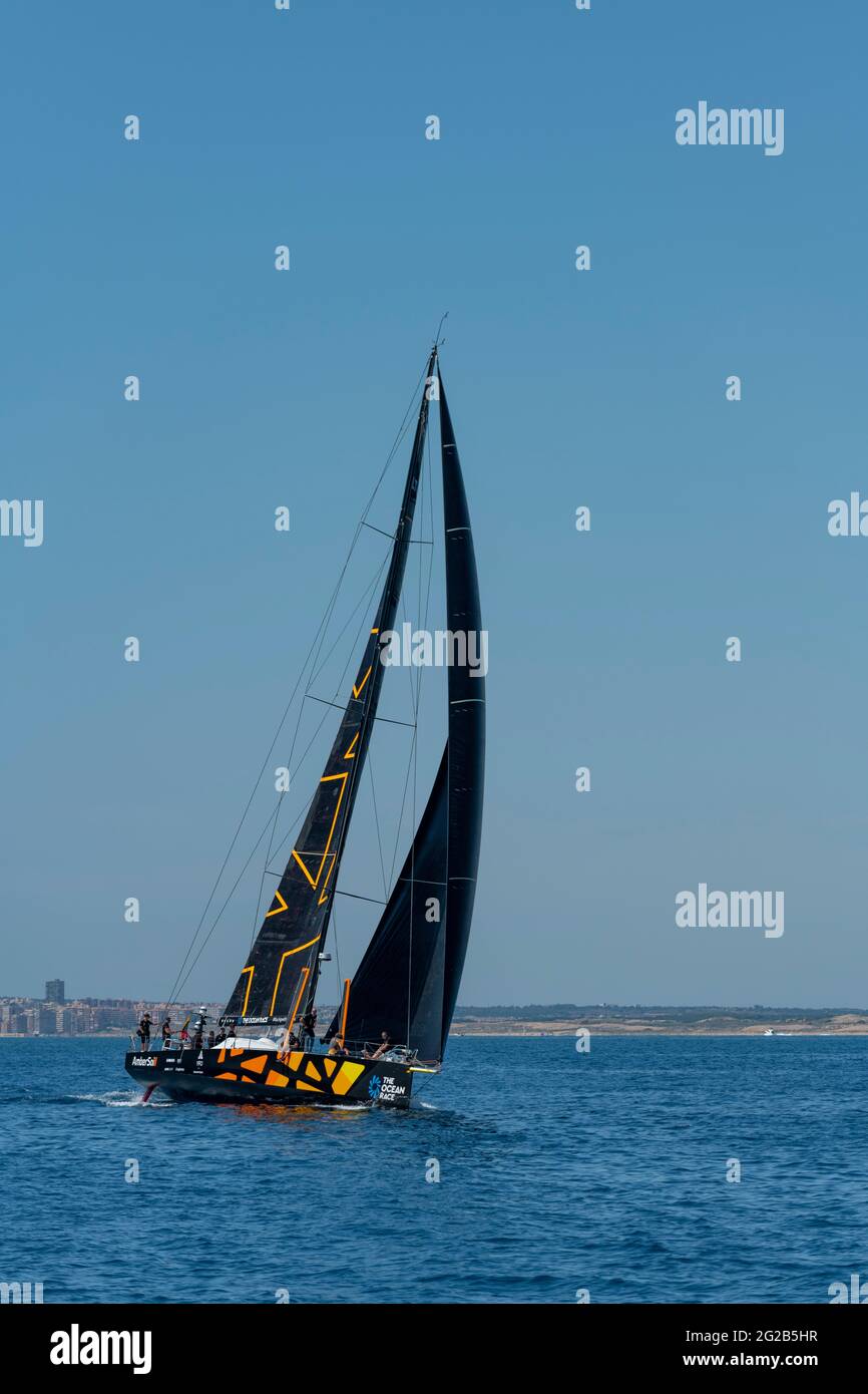 ALICANTE, SPAIN - JUNE 2021: The Ambersail-2 team ship arrives at the ...