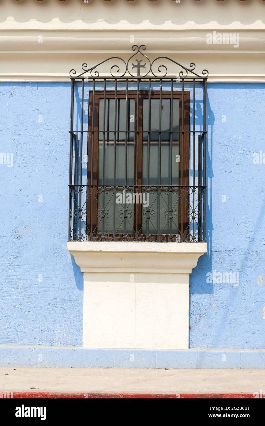 Architectural detail of colonial house in La Antigua Guatemala, window ...