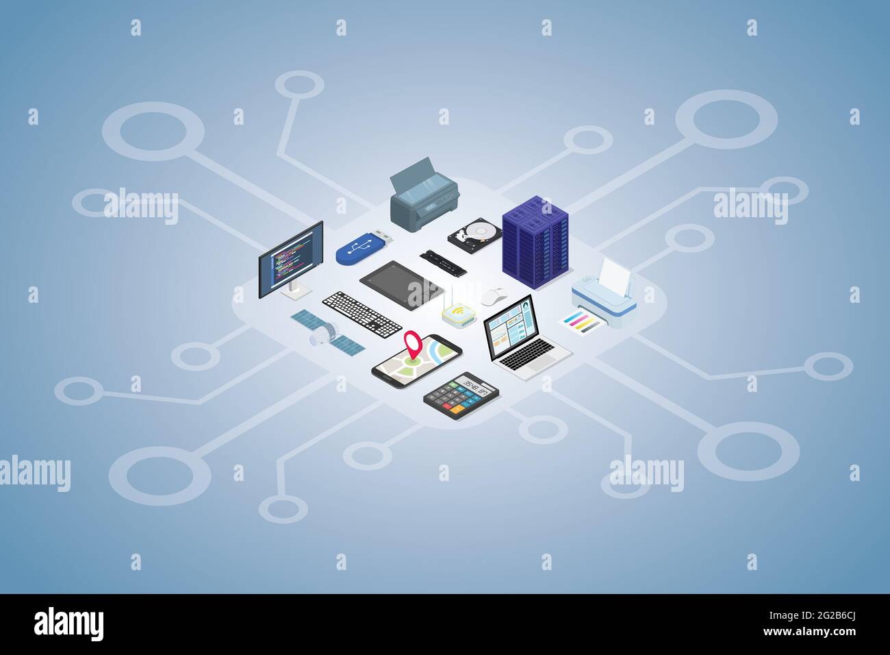 electronic devices set collection with modern flat isometric style ...