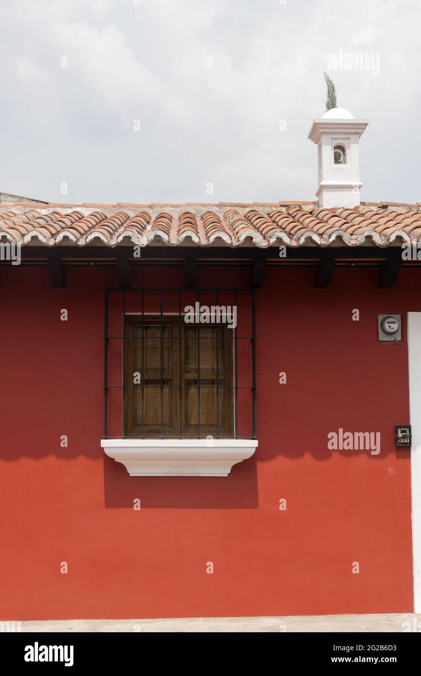Architectural detail of colonial house in La Antigua Guatemala, window ...