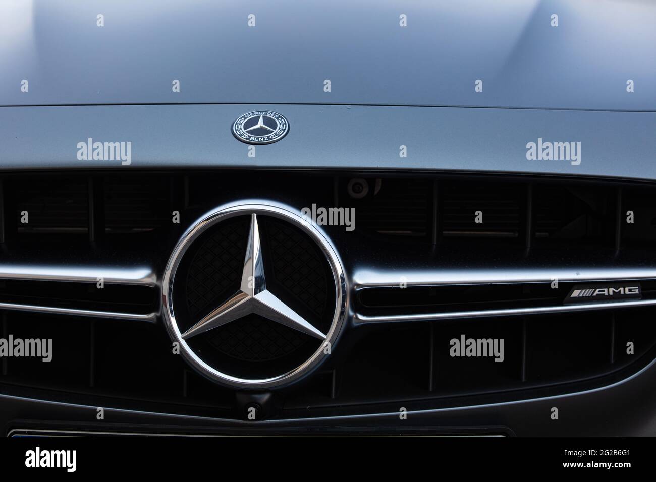 Stuttgart, Germany - June, 2021: Mercedes-Benz sign on black car Stock ...