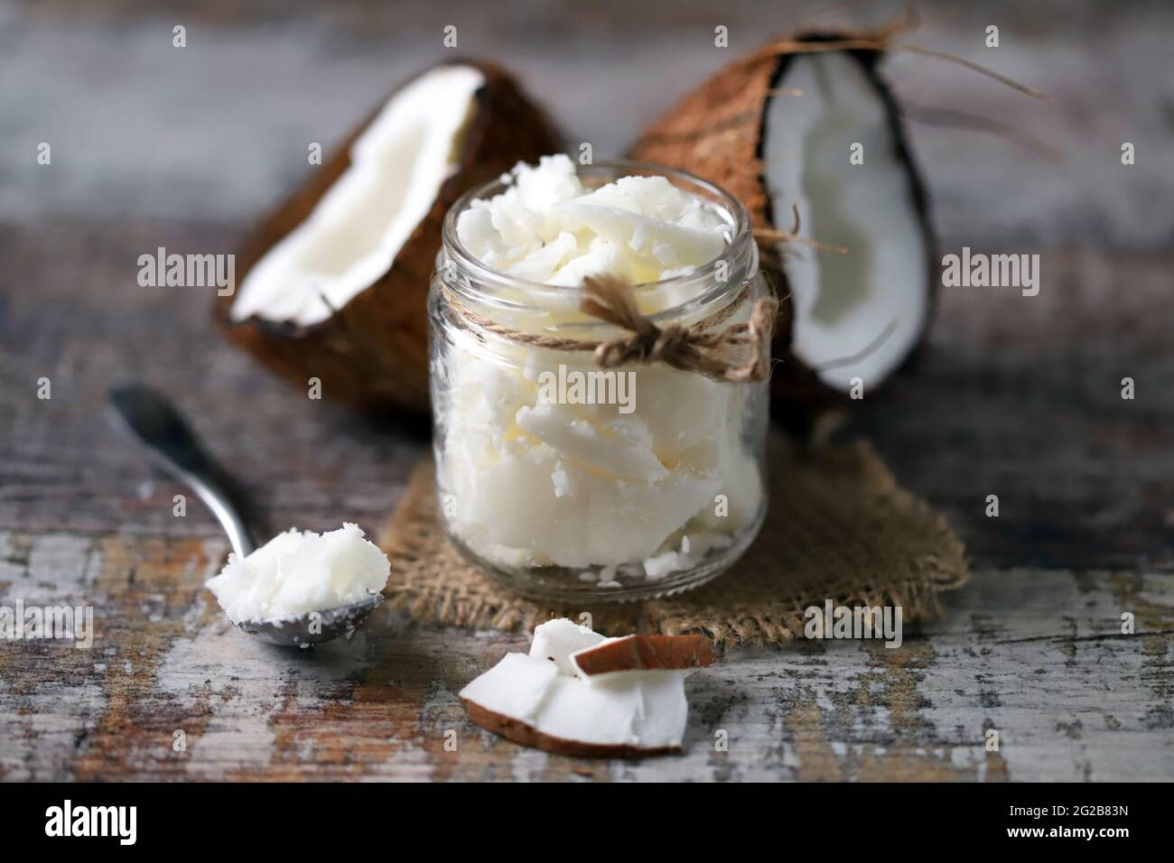 Coconut oil. Coconut in half. Healthy diet. Vegan diet Stock Photo - Alamy