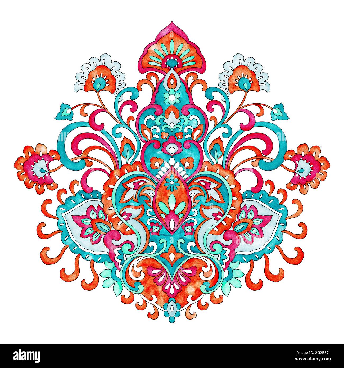 Paisley mandala flower, vintage watercolor design element Stock Photo ...